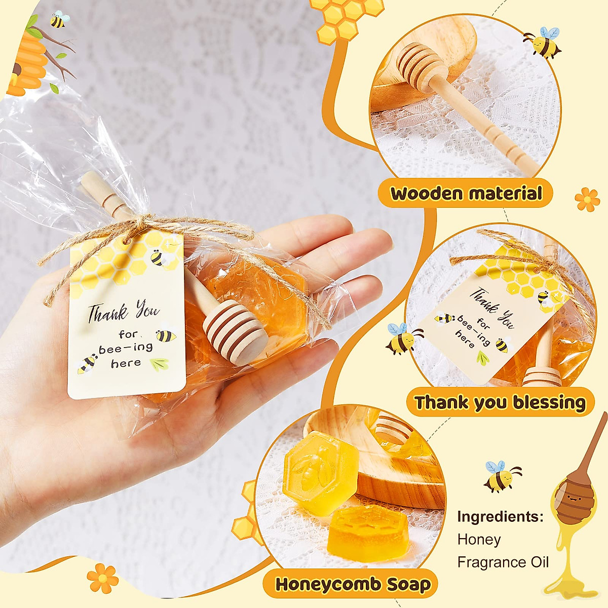 Otuuz 48 Pcs Baby Shower Bee Party Favors Honeycomb Soap Honeycomb Bee Soap with Honeycomb Stick Handmade Soap Favors Gifts for Guest Gender Reveal Party Baby Shower Decorations (Yellow)