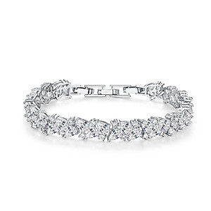 Hadskiss Wedding Tennis Bracelet for Brides Bridesmaid, White Gold Plated Marquise Cubic Zirconia Prom Jewelry, Silver Bracelet Wedding Party Jewelry for Women