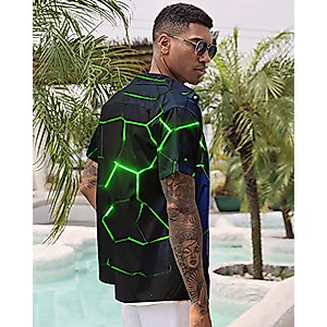 ALISISTER Men Shirt Flash Lava 3D Graphic Hawaiian Tropical Aloha Slimming Fit Tops Short Sleeve Button Down Collar Summer Beach Clothing