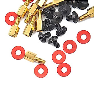 Connectors Y8AD (20x Screw+20x Motherboard Riser +20x Washer) 6.5mm 6-32-M3 Computer Golden Motherboard Riser+Screws + Red Washers - (Color: A)