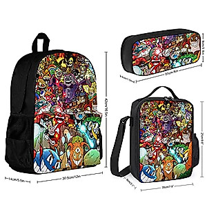 Woodyotime Cuphead And Mugman Show 3 Piece Set Laptop Backpack for School Bag And Lunchbox And Pencil Pouch For Women Men