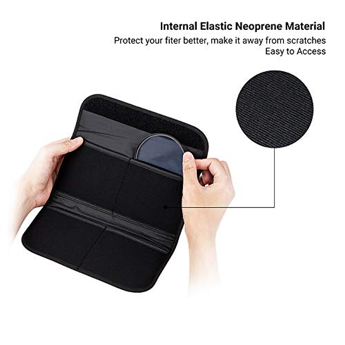 4 Pockets Lens Filter Case for Filter Up to 82mm (37mm 40.5mm 43mm 46mm 49mm 52mm 55mm 58mm 62mm 67mm 72mm 77mm),Foldout Filter Pouch with Microfiber Cleaning Cloth,Photography Filter Holder Bag