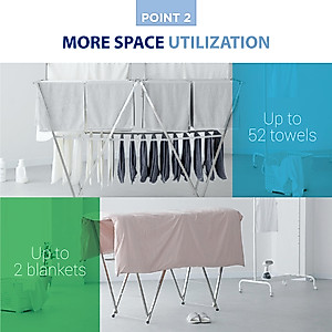 Letusto W-Rack Laundry Clothes Drying Rack - Indoor & Outdoor Folding Clothing Rack Foldable - Stainless Steel Laundry Garment Dryer Stand V2 (Square)