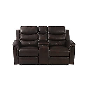 Manual Motion Reclining Loveseat Sofa Couch with Cup Holders and 2 Recliner Chaises,Faux Leather Upholstered Wall Hugger Sofa&Couch for Home Theater Apartment RV Living Room