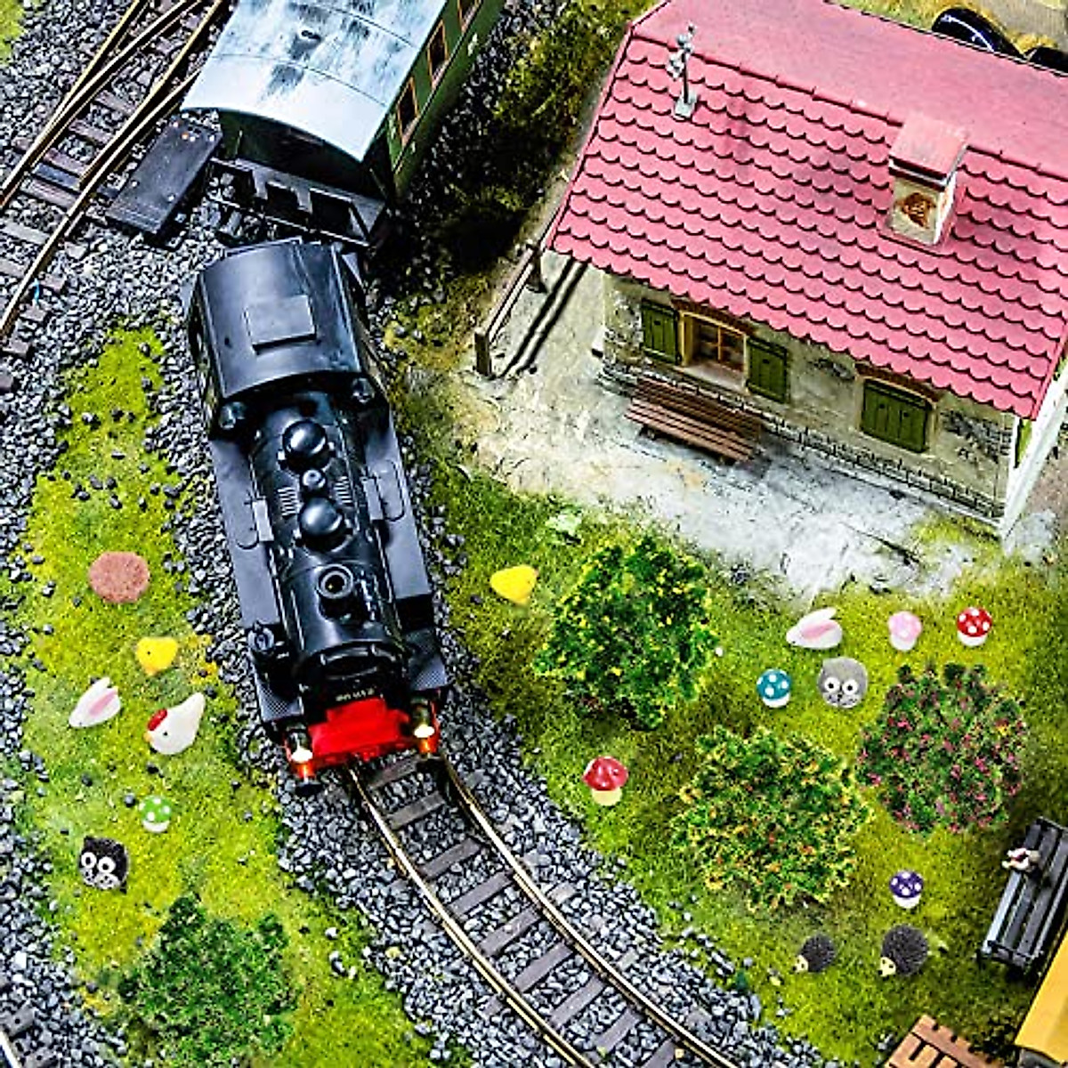 72 Pcs Miniature Fairy Garden Kit Mixed Model Trees Fake Diorama Trees Supplies Mini Fairy Garden Animals Rabbit Owl Miniature Figurines Preserved Terrarium Moss Natural Sheet Moss for DIY Scenery