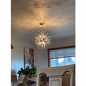 Yiisem Gold Crystal Chandeliers, 9-Light Modern Dandelion Firework Pendant Lighting, G9 Hanging Chandelier Light Fixtures for Dining Room Bedroom Hallway Kitchen Aisle