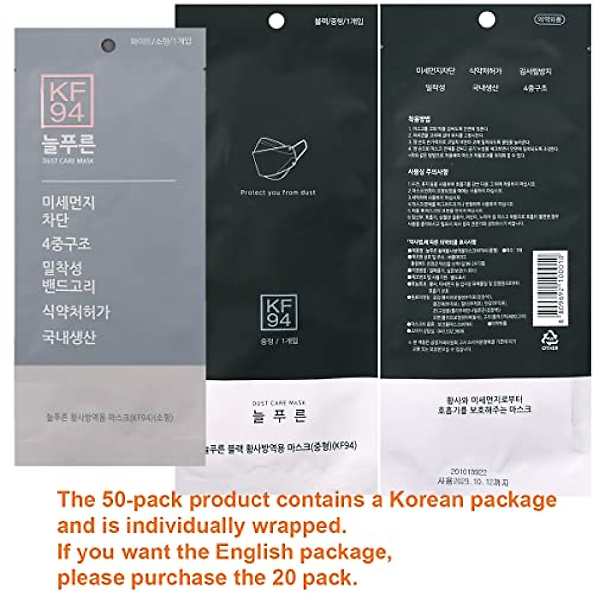 ECOMADE ARENA Neulpuleun Disposable KF94 Face Mask with 4-Layer Filters Made in Korea (Black) (Medium 10 pack)