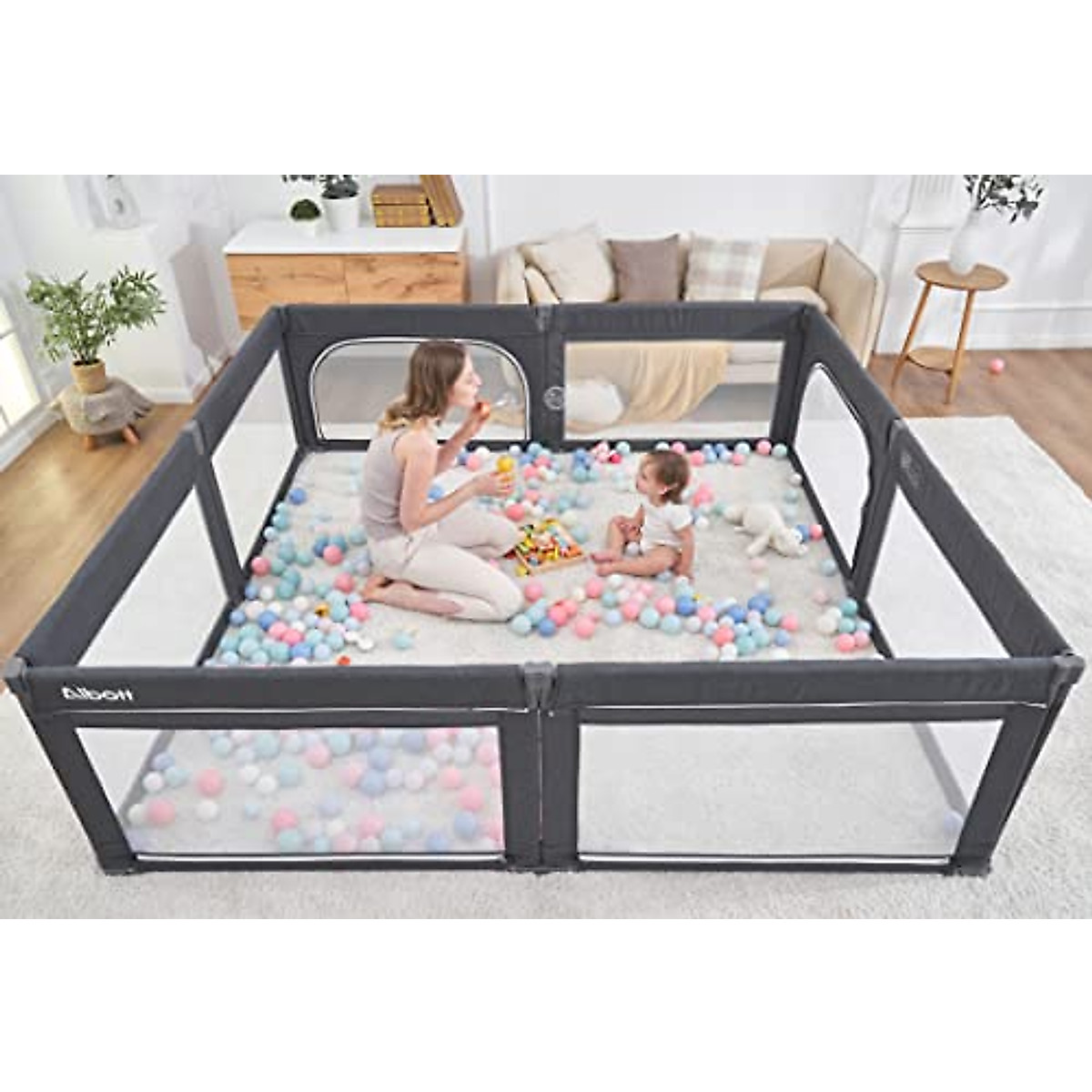 Albott Baby Playpen- Foldable Playpen for Babies and Toddlers 74x74 in Baby Play Yards, Portable Baby Fence(Large, Deep Grey)