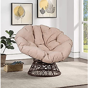 Papasan Chair Patio Lounge Chairs Egg Chair Round Circle Ratten Chair 360-Degree Swivel Papasan Chair with Cushion and Metal Frame for Indoor Outdoor Living Room Bedroom Apartment,Tan
