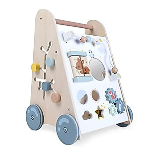 Upyearling - Wooden Baby Walker - Sit to Stand Learning Activity Walker for Boys and Girls - Easy to Grip Handle Push Walker - Built-in Toys and Activities - Promotes Motor Skills