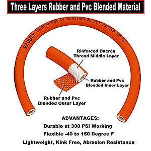 EADUTY Hybrid Air Hose 1/4 In. x 50 ft, Heavy Duty, Lightweight, Flexible Compressor Hose with AMT Universal Quick Coupelr and Ball Swivel Plug, Orange