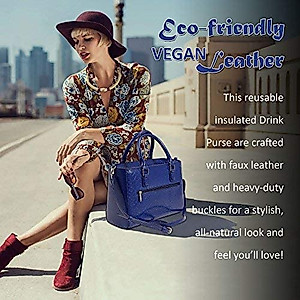 Primeware Insulated Drink Purse w/ 3L Bladder Bag | Thermal Hot and Cold Storage | Portable Drinking Dispenser for Wine, Cocktails, Beer, Alcohol | PU Leather Finish (Blue Burmese)