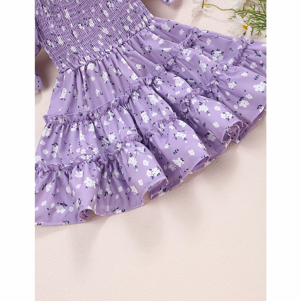 Purple Toddler Girl Dress Square Neck Puff Sleeve A-Line Toddler Floral Dresses Summer Dresses for Toddler Girls 5T 6T Dress