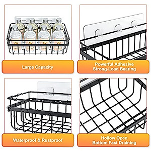 Shower Caddy Shelf Organizer, Self Adhesive Shower Shelves for Tiles Walls, Shower Rack Storage for Inside Shower No Drilling, Bathroom Shower Organizer Rustproof Stainless Steel, 2 Pack, Black