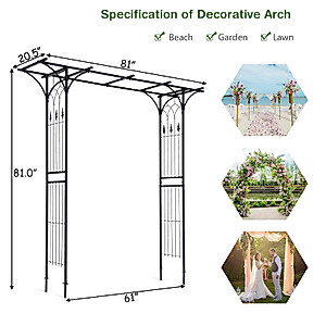 Tangkula 6.7 Ft Garden Arbor, Metal Arch with Trellis for Climbing Plants Outdoor, Decoration Outdoor Garden Archway with Gate for Vines, Flowers, Wedding, Bridal Party, Ceremony