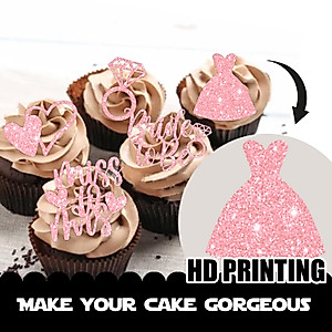 18pcs Pink Glitter Ring Dessert Cupcake Topper She Said Yes Bachelorette Bridal Shower Party Theme Decor Supplies Happy Birthday Night Out Movie Wedding Anniversary Party Decoration