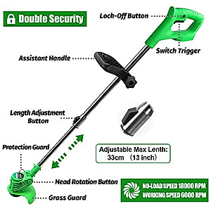 Cordless Weed Trimmer Battery Powered, 21V Lightweight Weed Wacker with 2 Li-Ion Battery, 1 Charger and 11 Cutting Blades, 47 Inch Powerful Weed Eater for Lawn, Yard, Garden, Bush Trimming & Pruning