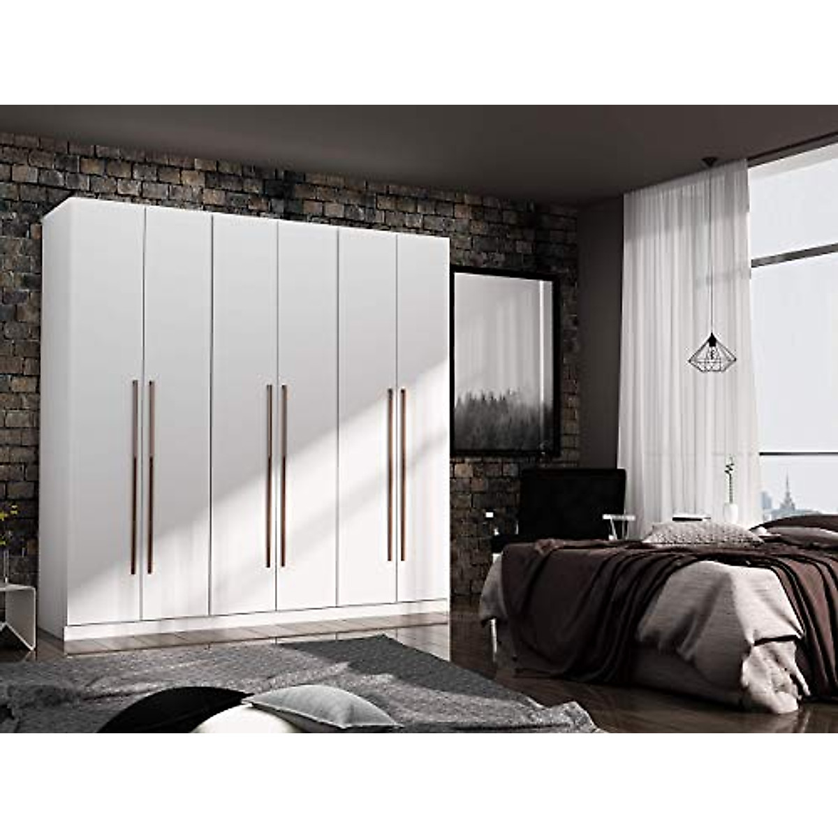 Manhattan Comfort Gramercy Contemporary Modern Freestanding Wardrobe Armoire Closet, 82.48", White