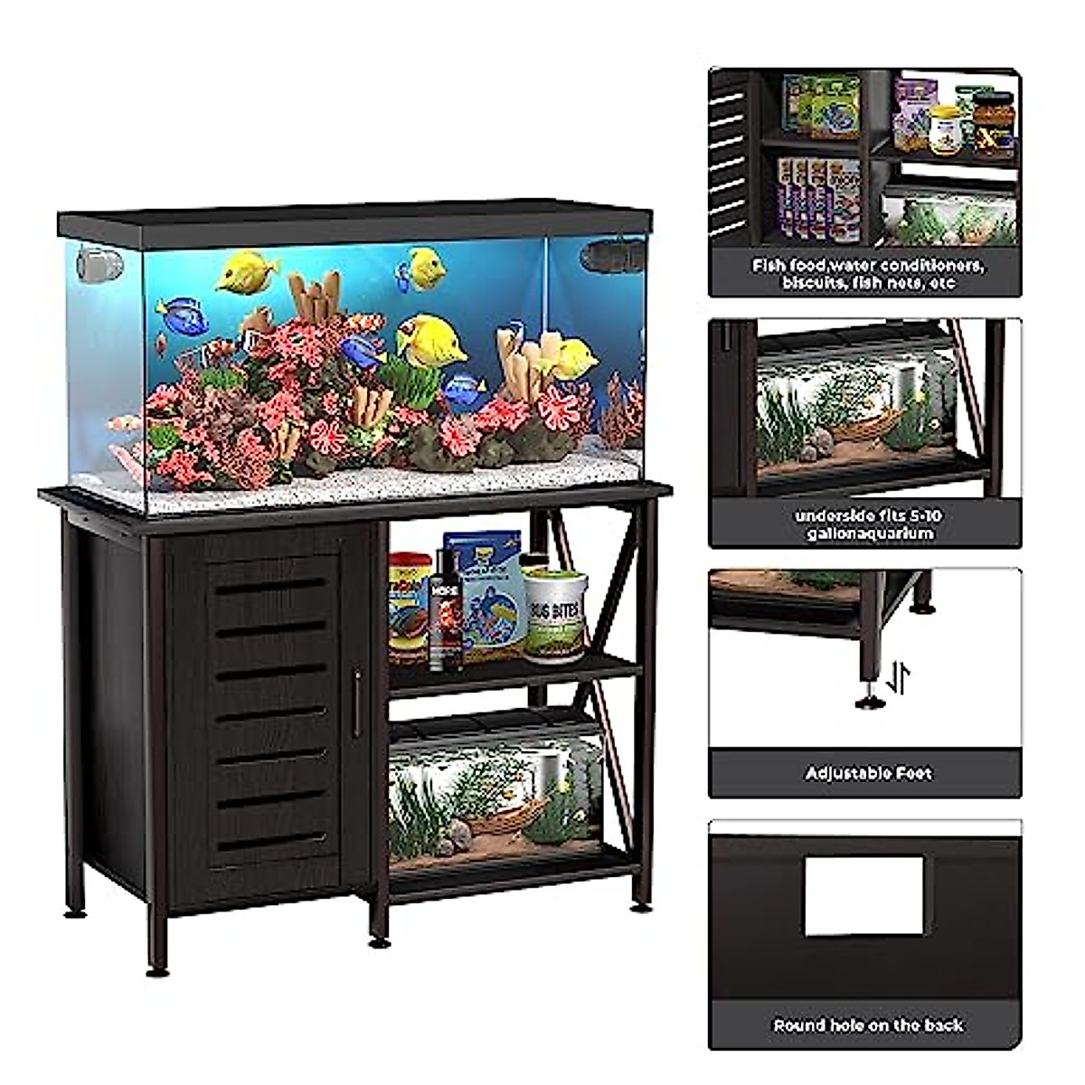 Herture 40-50 Gallon Fish Tank Stand, Aquarium Stand with Cabinet Accessories Storage, Heavy Duty Metal Frame, 40.55" L*18.89" W Tabletop, 850LBS Capacity, Black PG02YGB