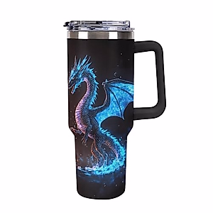 Fire And Blue Dragons Insulated Tumblers with Handle Stainless Steel Coffee Mug Funny Travel Cup with Lid Straw 40oz
