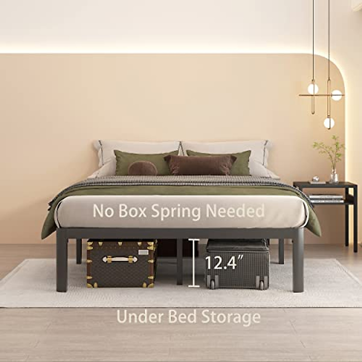MAF 14 Inch Queen Metal Platform Bed Frame with Round Corner Legs, 3000 LBS Heavy Duty Steel Slats Support, Noise Free, No Box Spring Needed, Easy Assembly