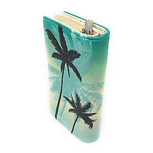 Shag Wear Palm Tree Large Summer Wallet for Women and Teen Girls Vegan Faux Leather 7" Teal