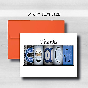 Personalized Hockey Blue Coach Thank You Card, 5"x 7" Flat Card, Greeting Cards
