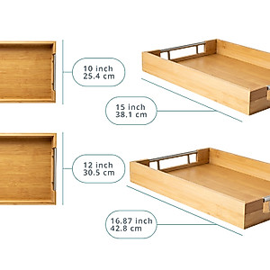 Set of 2 Decorative Serving Trays - Bamboo + Silver Stainless Steel Handles - Coffee Table or Ottoman Tray for Breakfast in Bed Jewelry, Decor Organization - 12"x17" - Pure Bamboo Finish