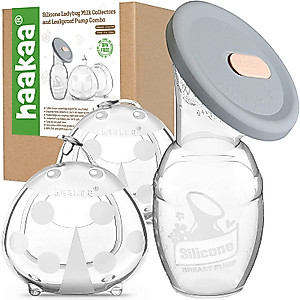 Haakaa 4oz/100ml Manual Breast Pump with Leakproof Silicone Lid and 2 * 2.5oz/75ml Wearable Ladybug Breast Milk Collector Combo New Breastfeeding Gift