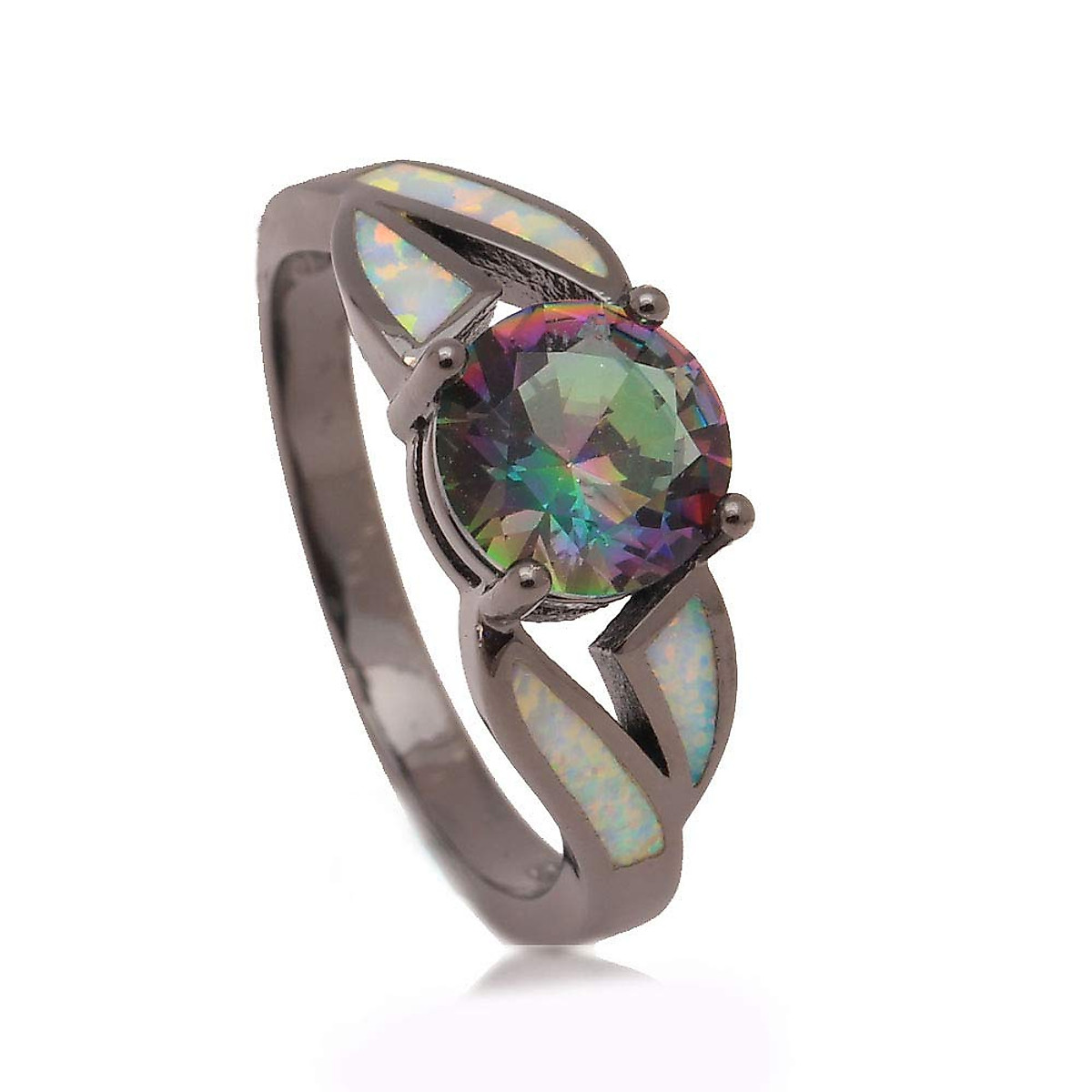 Ginger Lyne Collection Dierdre Mystic CZ Black Plated Simulated Fire Opal Ring Size 10
