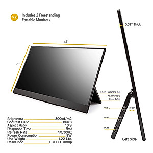 SideTrak Solo Pro Triple Touchscreen Portable Monitor for Laptop | 2 Freestanding 15.6” FHD 1080P LED Screens | Compatible with PC & Chrome | USB-C or HDMI | Speakers & HDR Mode