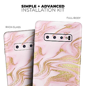 DesignSkinz Rose Pink Marble & Digital Gold Frosted Foil V11 2 Protective Vinyl Decal Wrap Skin Cover Compatible with The Samsung Galaxy S20 (Screen Trim & Back Glass Skin)