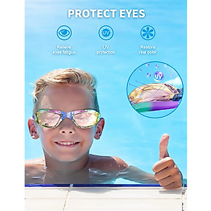 Hurdilen Kids Swim Goggles, Swimming Goggles for Kids Children, Anti-Fog Anti-UV Youth Swim Glasses with Nose Clip, Earplugs for Age 3-15