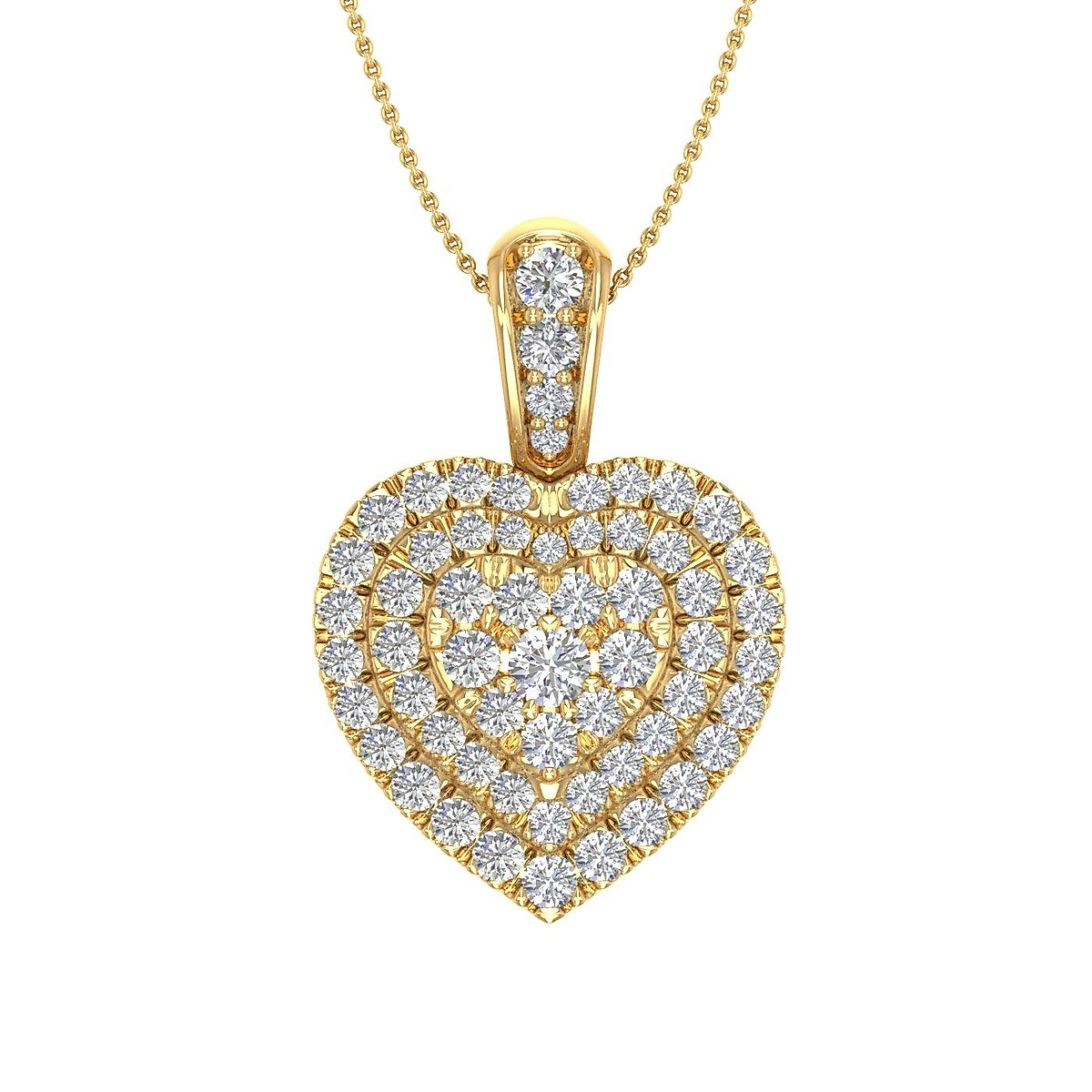 FINEROCK 1/2 Carat Diamond Heart Pendant Necklace in 14k Yellow Gold (Silver Chain Included)