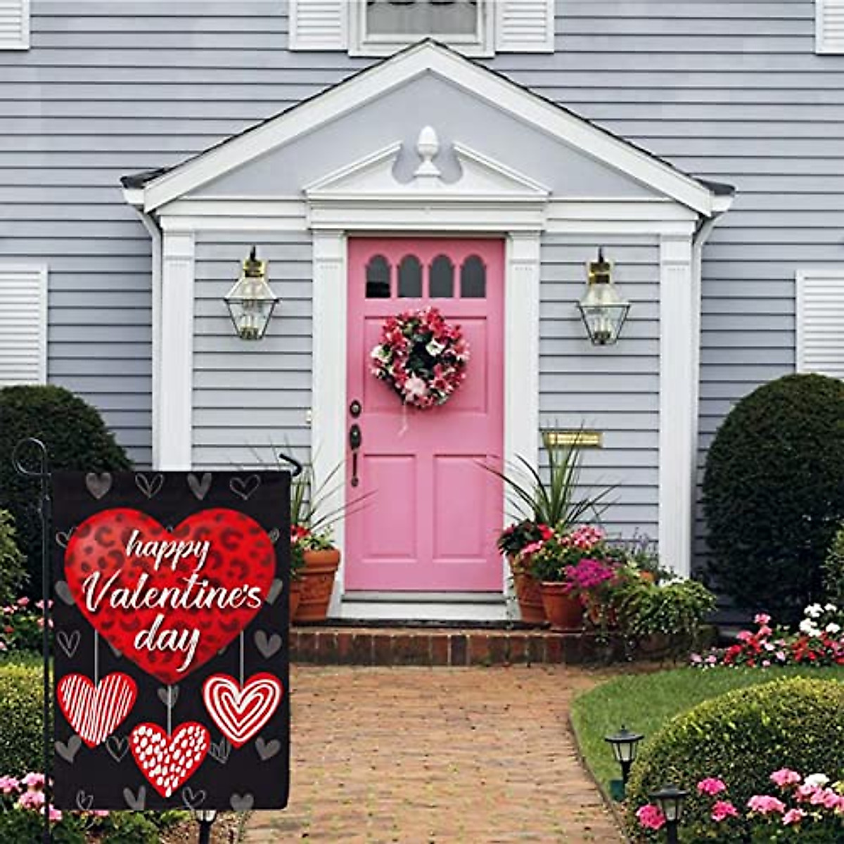 Happy Valentines Day Garden Flag , Heart Flag Burlap 12x18 Inches for Yard Outdoor Outside Hanging Decorations Vertical Flag