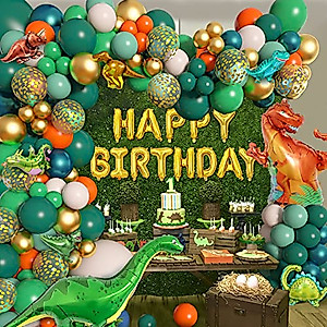 Amandir 167Pcs Dinosaur Balloons Arch Garland Kit, Sage Green Orange 8Pcs Dino Foil Balloons Happy Birthday Balloon for Jungle Safari Dinosaur Themed Party Baby Shower Decorations Supplies Kids Boys