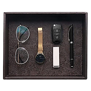 Gurfuy Valet Tray for Men 10" x 8" - Faux Leather Vanity Display Tray Catchall Tray Desktop Nightstand Dresser Organizer for Storing Keys Change Wallet Phone Glasses Watch Storage Caddy Brown
