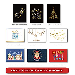 100 Unique Christmas Cards, Christmas Cards Boxed With Envelopes,Large 5X7 Inch Merry Christmas Cards Greeting Cards Set With Greeting And Sticker,Bulk Christmas Cards Boxed Set