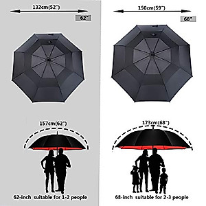 MRTLLOA 6 Pack 62/68 Inch Automatic Open Golf Umbrella, Extra Large Oversize Double Canopy Vented Windproof Waterproof Stick Umbrellas for Rain(62 Inch, Black)