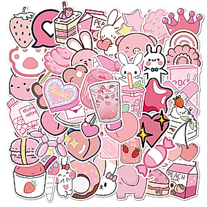prettDliJUN Decorative Wall Art, 50PcsBag Beverage Stickers Water-Proof Cute Pink Blue PVC Vinyl Sticker, 2