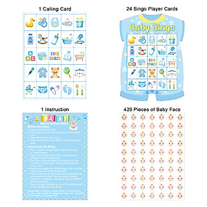 ADELULU Baby Shower Bingo Cards -24 Guests Blue Newborn Baby Bingo for Baby Shower Party Baby Birthday Party Supplies