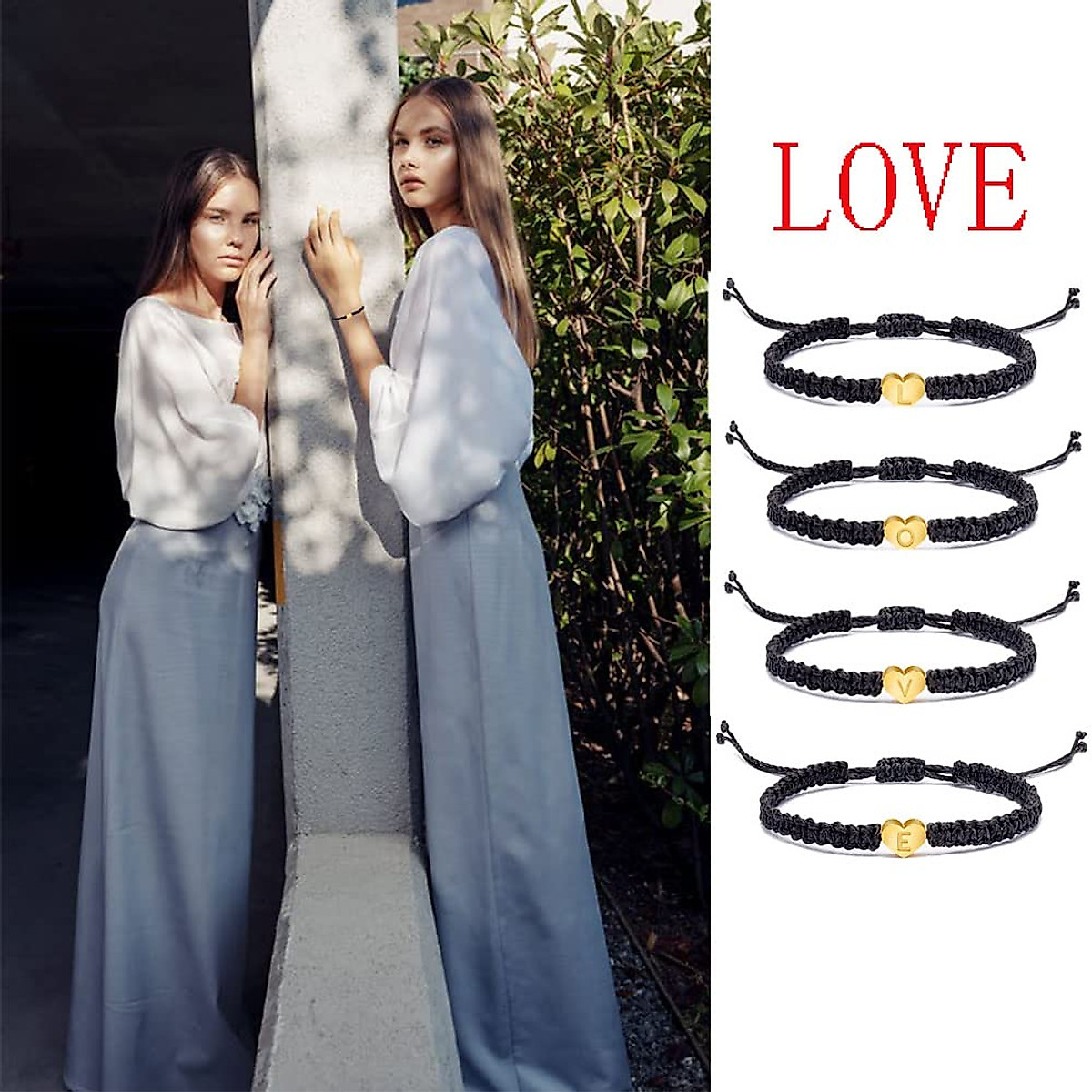 JczR.Y C Braided Rope Letter Bracelet Initial Letter Heart Bracelet Charm For Women Handmade Adjustable Alphabet Link Wristband Jewelry(C)