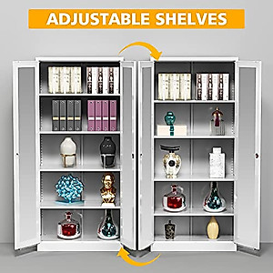 LISSIMO Tall Bookcase Storage Cabinet with Tempered Glass Door,Metal Glass Display Cabinet with 4 Adjustable Shelves,5-Tier Curio Cabinet for Home, Study, Living Room and Office (White)