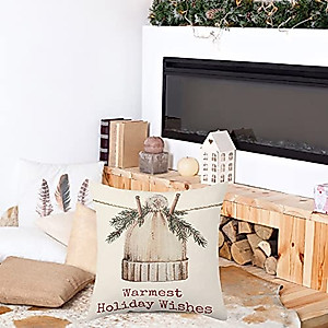 Scceatti Christmas Pillow Covers Set of 4 18x18 in Liene Winter Cushion Cover with Zipper Print Bohemian Toss Xmas Fashion Pillow Cases Protector for Couch Sofa Bed Living Room Decorations Gifts