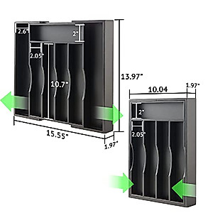 oridom Expandable Bamboo Kitchen Drawer Organizer for Cutlery and Utensils, Adjustable Bamboo Wood Cutlery Tray in Drawer for Flatware and Silverware in Kitchen, (Black)