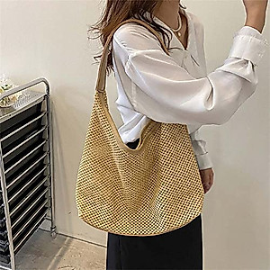 Straw Bag for Women Summer Beach Bag Soft Rattern Woven Tote Bag Large Straw Shoulder Bag for Vacation Casual