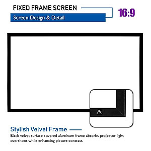 Akia Screens Fixed Frame Projector Screen 120 inch 16:9 8K 4K Ultra HD 3D Ready Wall Mount CINEWHITE UHD-B 120 Projection Screen for Indoor Movie Video Home Theater Cinema Office AK-FF120WH2