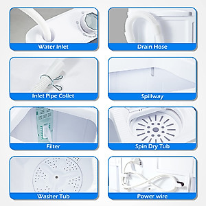 Homguava Portable Washer Machine 17.6LBS Capacity Mini Washing Machine 2 in 1 Compact Washer and Dryer Combo Twin Tub Laundry Washer(11LBS) & Spinner (6.6LBS) with Built-In Gravity Drain Pump(GREY)