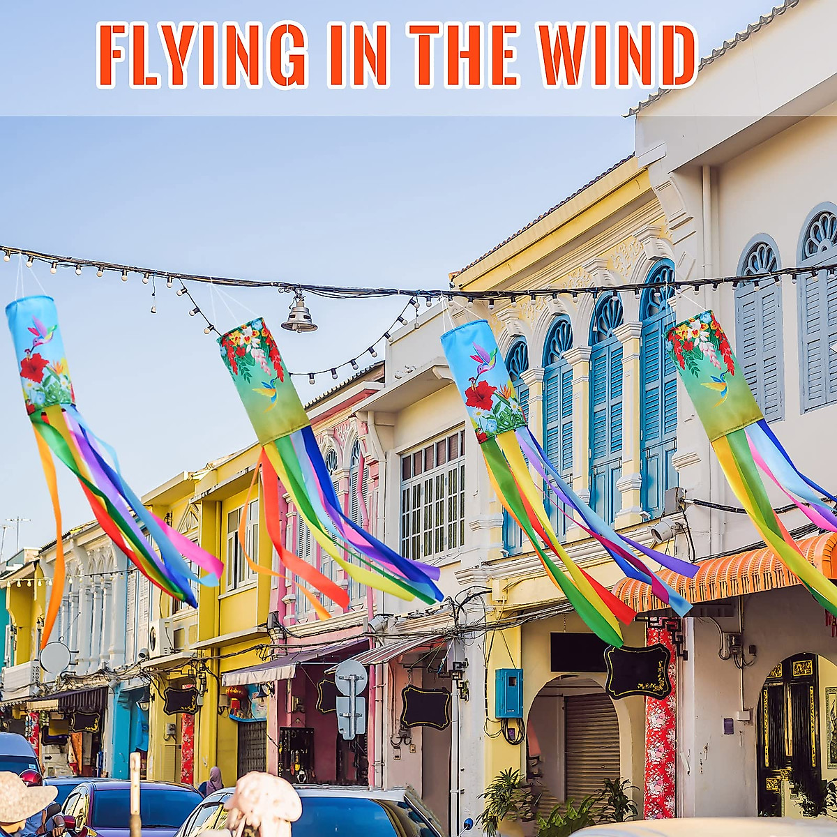 2 Pcs 40 Inches Twin Hummingbird Windsock, Decorative Spring Wind Socks Rainbow Outdoor Decor Windsock Flag Hanging Decor for Wall Tree Front Patio Lawn Garden