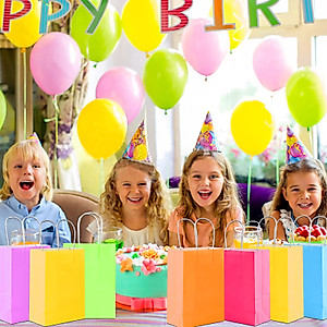 24 Pieces Kraft Paper Party Favor Bags With Handles, 8 Colors Small Gift Bags Bulk, Rainbow Goodie Bags For Kids Birthday, Party Supplies, Wedding, Baby Shower, Crafts, Christmas Gifts, 8.3X5.9X3.2 Inch